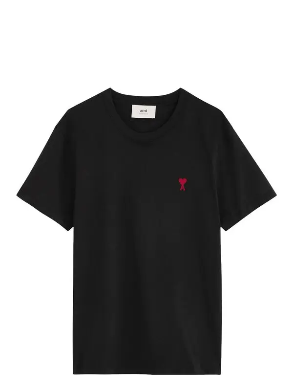 Ami Embroidered Cotton T-shirt - Black