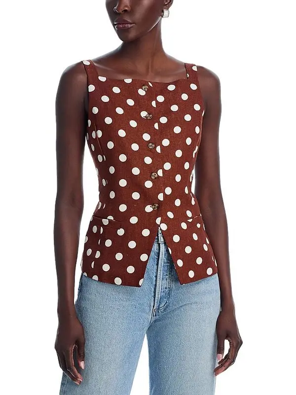 WAYF Joan Polka Dot Button-front Top - Redwood Polka Dot