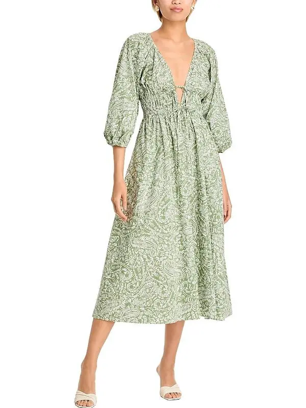 WAYF Leighton Midi Dress - Olive Paisley