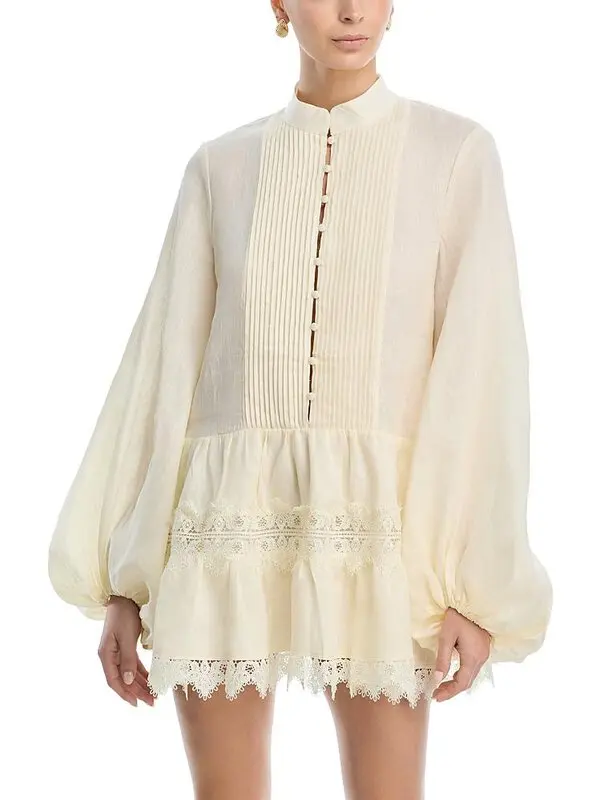 Bardot Antonia Lace Trim Mini Dress - Eggnog