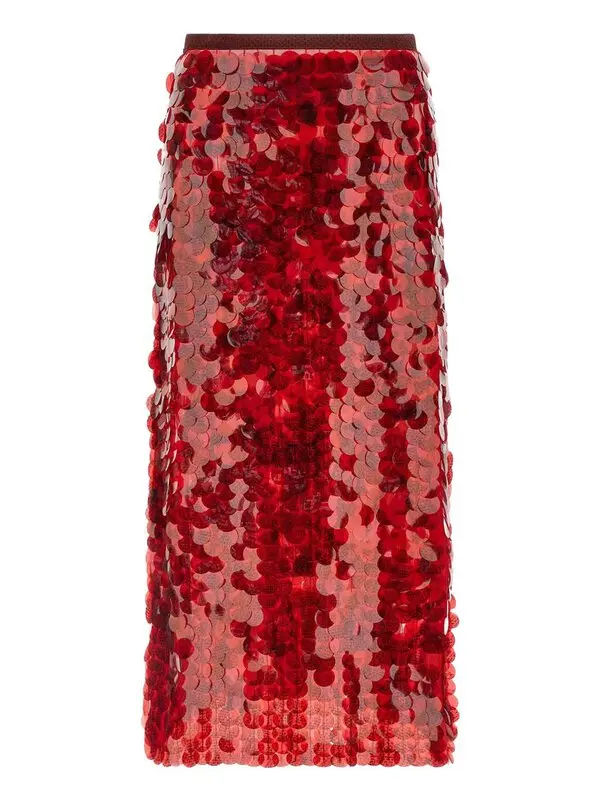 Fabiana Filippi Sequin Appliqué Mesh Skirt - Red