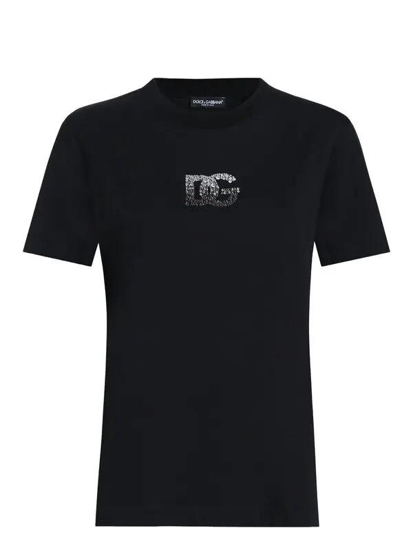 Dolce & Gabbana Rhinestone Dg Logo T-shirt - Black