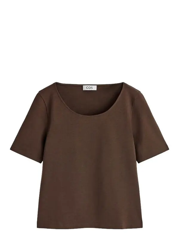 Cos Slim Scoop-neck Cotton T-shirt - Brown
