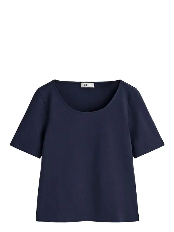 Cos Slim Scoop-neck Cotton T-shirt - Navy