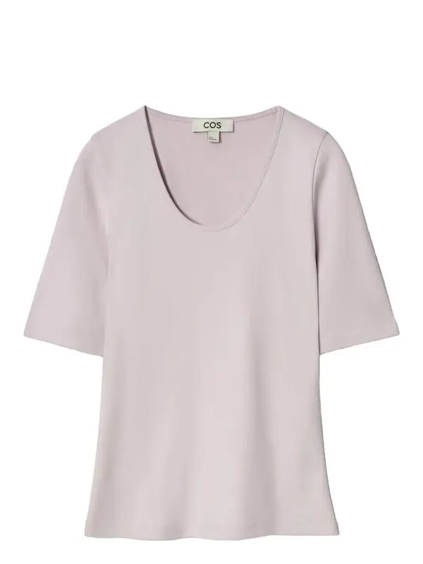 Cos Slim Scoop-neck Cotton T-shirt - Purple