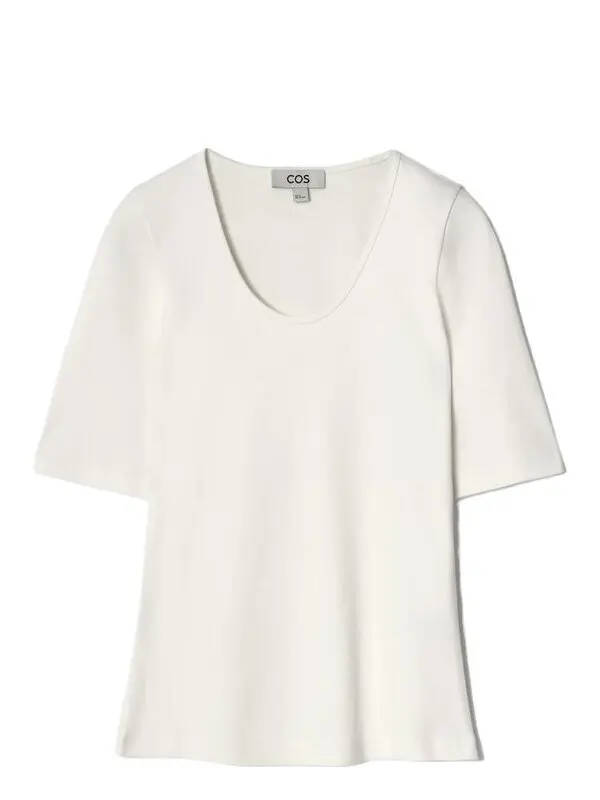 Cos Slim Scoop-neck Cotton T-shirt - White