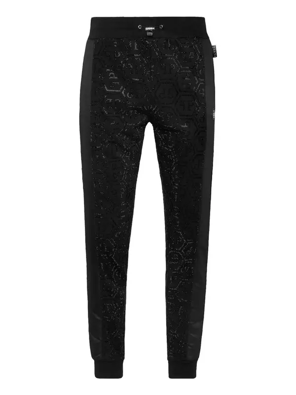 Philipp Plein Inserts Monogram Strass Track Pants - Black
