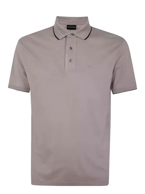 Emporio Armani Embroidered-logo Cotton Polo Shirt - Neutrals