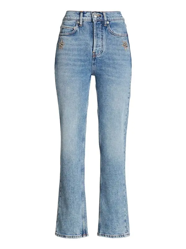 Maje Crystal-embellished High-rise Straight-leg Jeans - Mid Denim