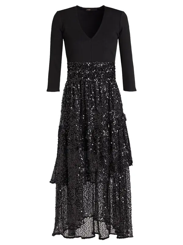 Maje Sequined Tiered Midi Dress - Black