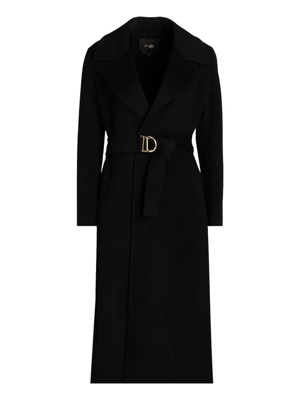 Maje Belted Wool-blend Felt Coat - Black