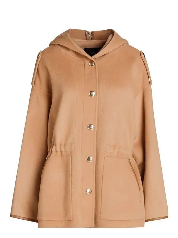 Maje Wool-blend Felt Hooded Coat - Camel