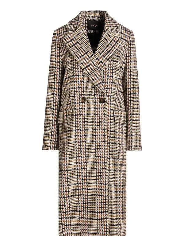 Maje Double-breasted Houndstooth Tweed Coat - Light Brown