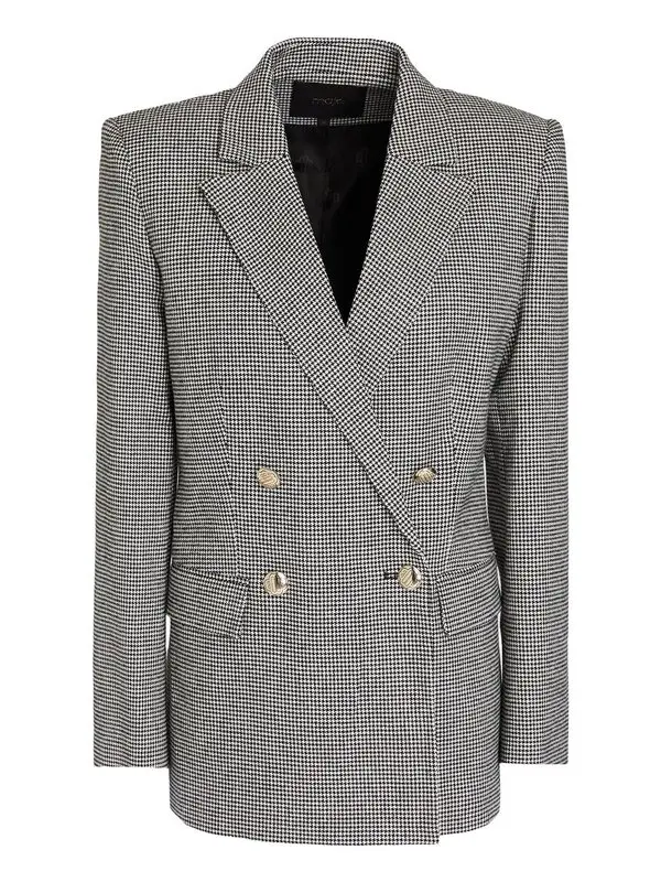 Maje Double-breasted Houndstooth Tweed Blazer - Black