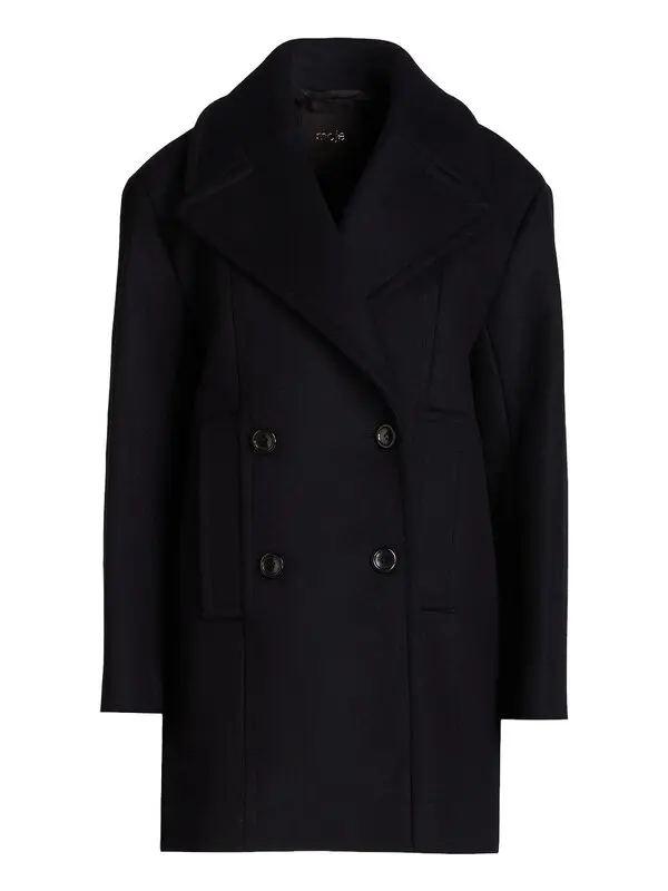 Maje Double-breasted Wool-blend Felt Coat - Navy