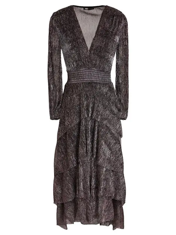 Maje Ruffled Lamé Midi Dress - Dark Brown