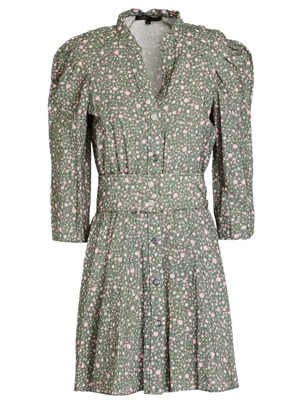 Maje Pleated Floral-print Mini Dress - Grey Green