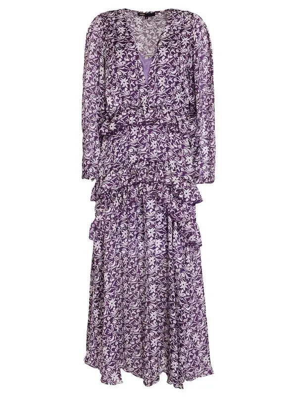Maje Ruffled Floral-print Chiffon Midi Dress - Purple