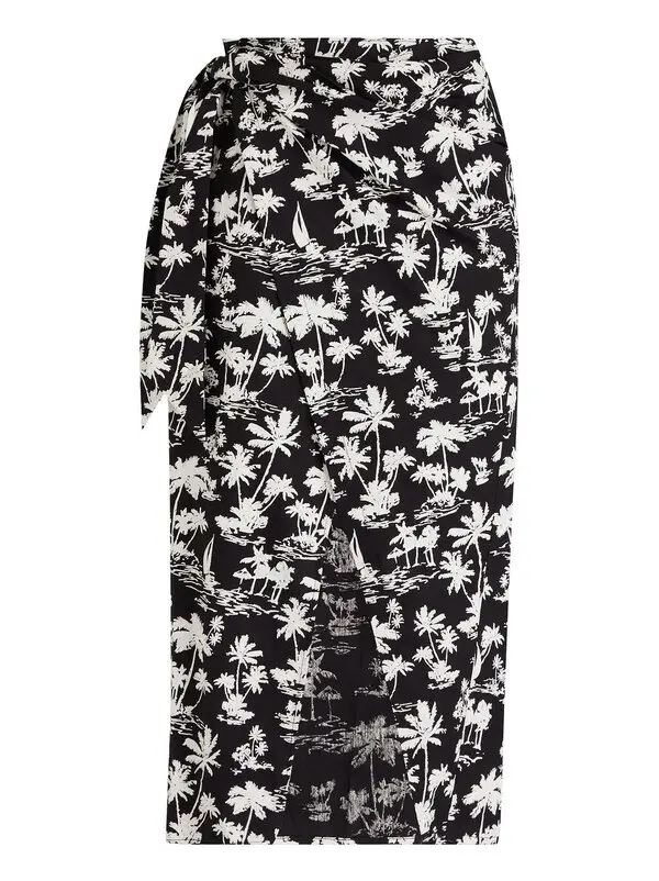 Maje Printed Cotton Midi Wrap Skirt - Black