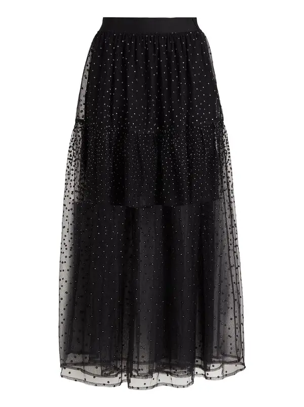 Maje Glittered Flocked Tulle Maxi Skirt - Black