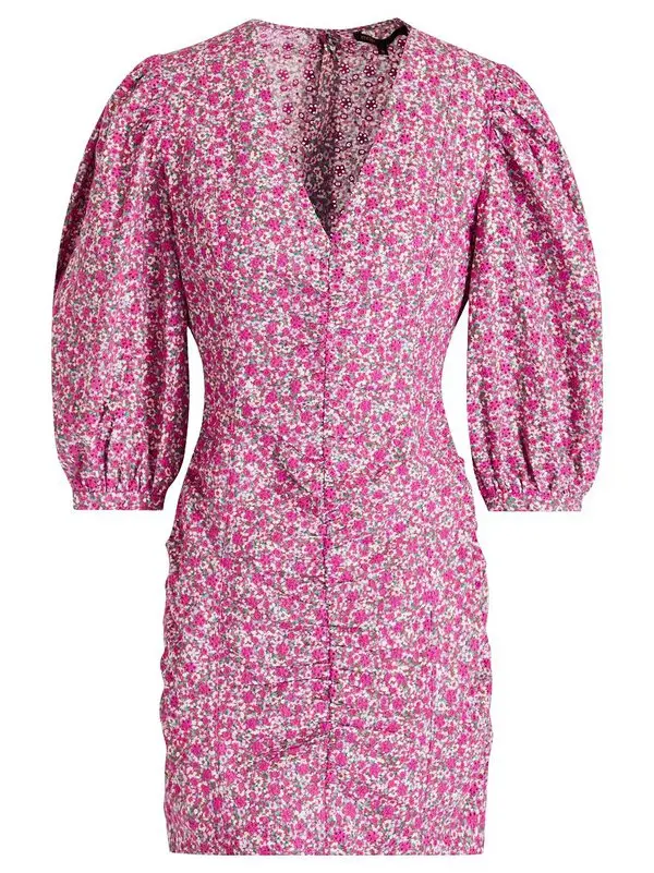 Maje Floral-print Broderie Anglaise Cotton Mini Dress - Fuchsia