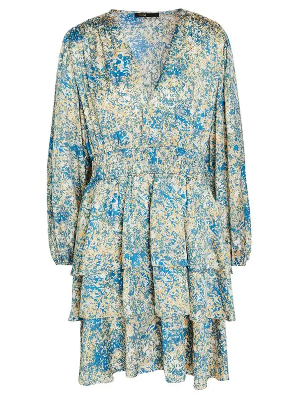 Maje Tiered Printed Mini Dress - Petrol