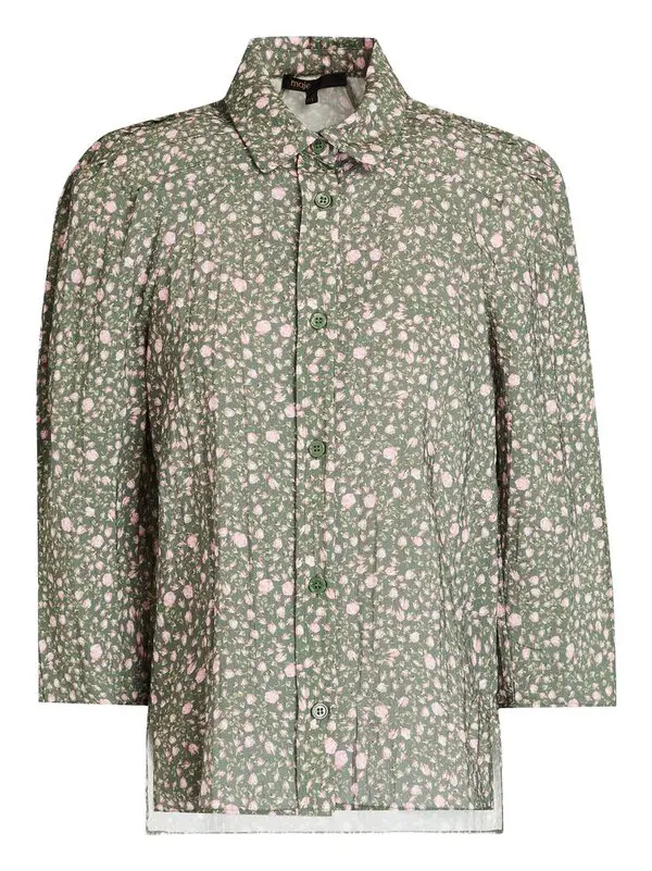 Maje Floral-print Woven Shirt - Grey Green