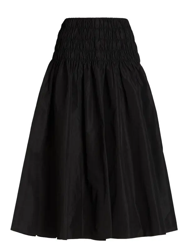 Maje Shirred Taffeta Midi Skirt - Black