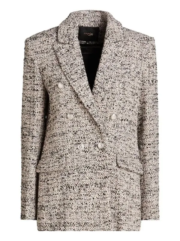Maje Double-breasted Metallic Bouclé-tweed Blazer - Pastel Pink
