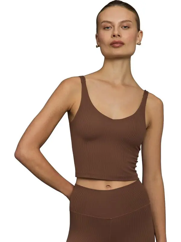 Carbon38 Ribbed Melt V-neck Tank - Cocoa Brown