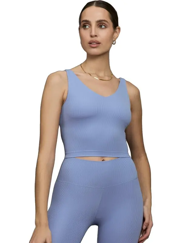 Carbon38 Ribbed Melt V-neck Tank - Hydrangea