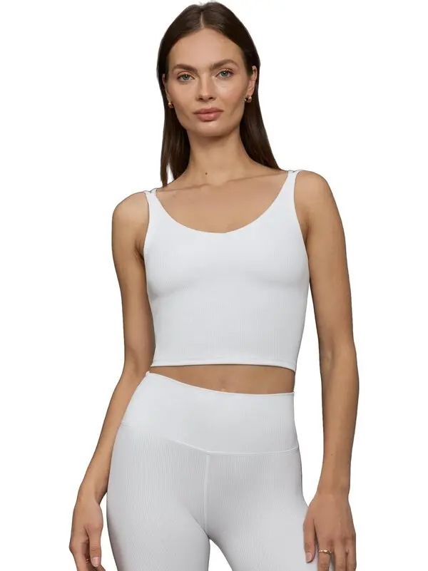 Carbon38 Ribbed Melt V-neck Tank - White