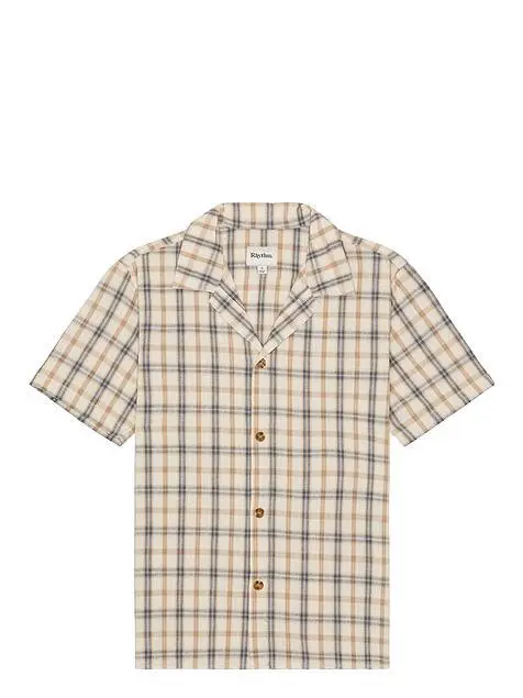 RHYTHM Check Short Sleeve Shirt In Cream - Natural