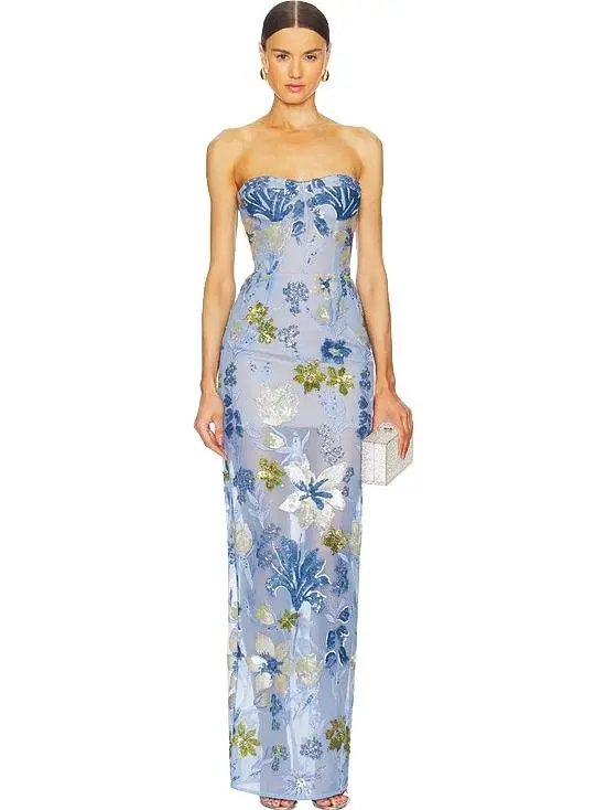 BRONX AND BRONCO Dahlia Maxi Dress - Baby Blue Multi