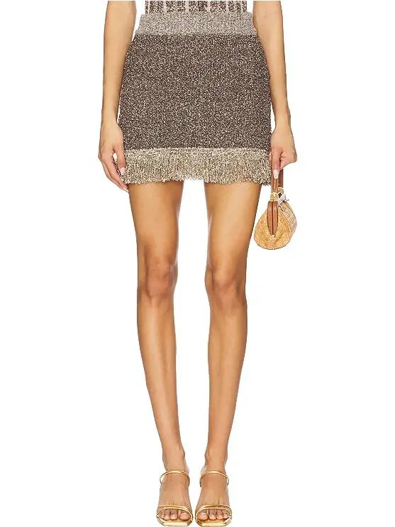 ASTA RESORT Bianca Fringe Skirt - Tobacco Sequin