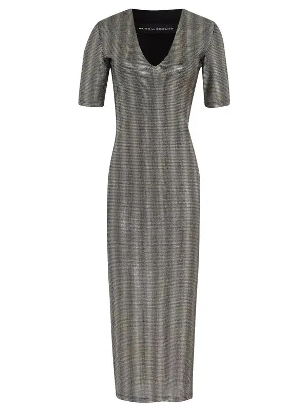 GLORIA COELHO Mesh Shoulder-pads Midi Dress - Grey
