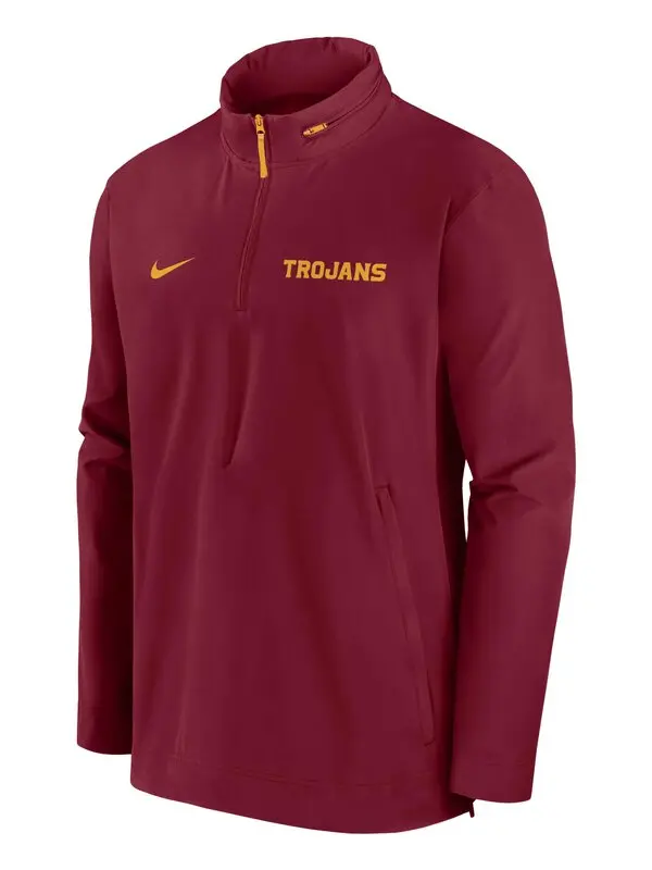 Nike Usc Trojans Sideline Coach 1/2-zip Hooded Jacket - Red