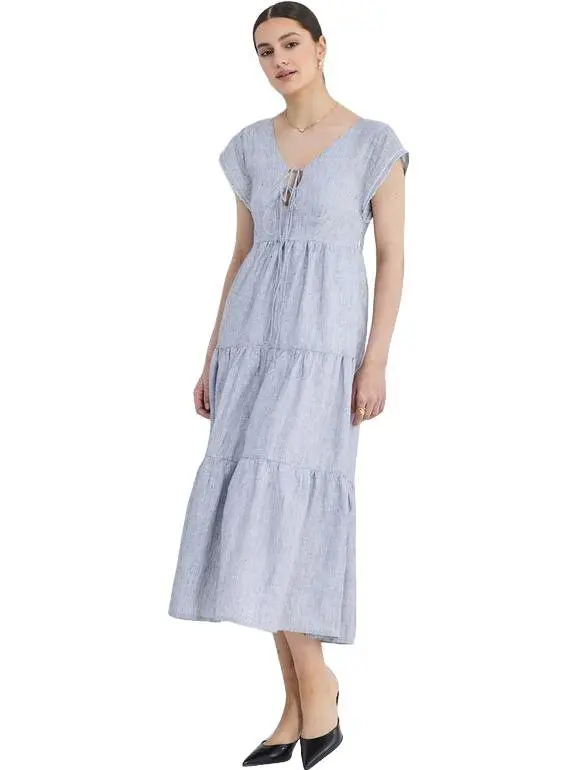 REISTOR Maxi Tiered Linen Dress - Stripe