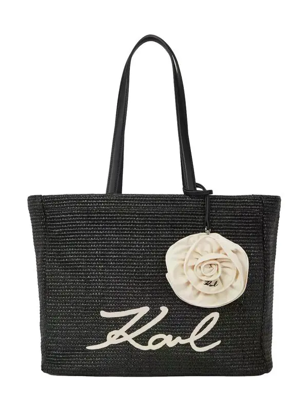 Karl Lagerfeld Signature Flower Appliqué Tote Bag - Black