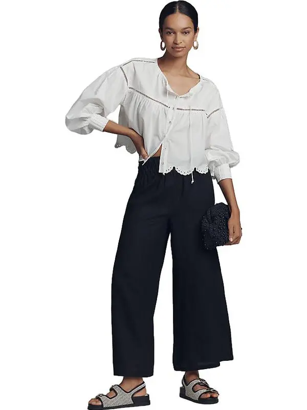 THE SOMERSET COLLECTION BY ANTHROPOLOGIE The Somerset Linen Pull-on Pants - Black Onyx