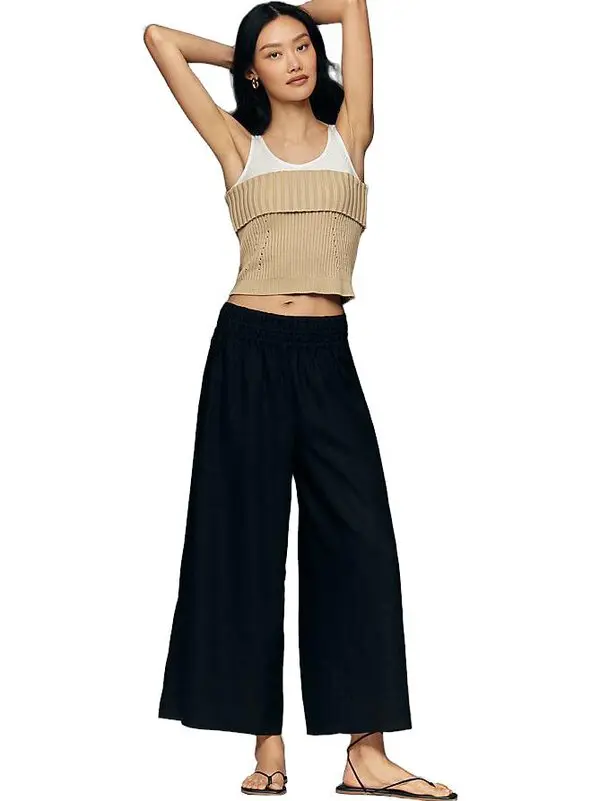 THE SOMERSET COLLECTION BY ANTHROPOLOGIE The Somerset Linen Pull-on Pants - Black Onyx