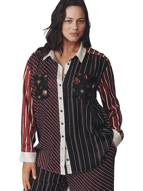 Maeve Silky Shirt Blouse - Red Pattern