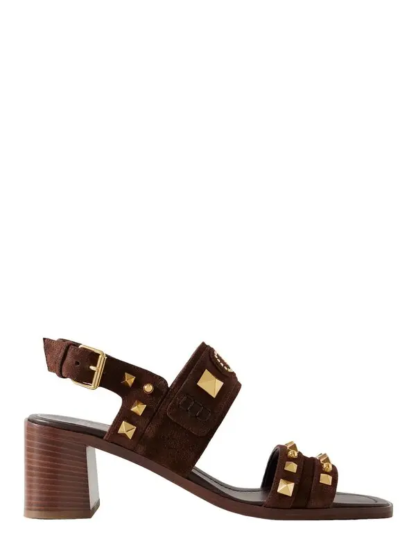 Valentino Garavani Plaster Caster 60 Studded Suede Slingback Sandals - Brown