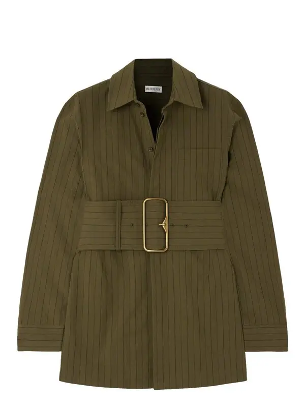 Burberry Belted Pinstriped Shirt - Green