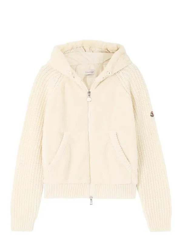 Moncler Hooded Fleece And Ribbed Wool Jacket - Cream