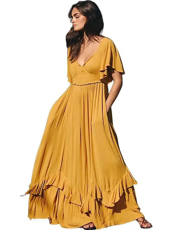 Free People Malta Maxi Dress - Honey Gold