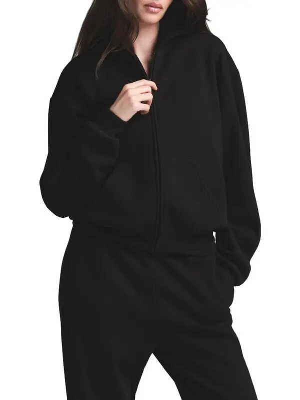 SKIMS Cotton Fleece Blend Classic Zip-up Hoodie - Onyx