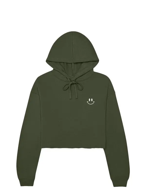 DALIX Smile Face Cropped Hoodie - Military Green
