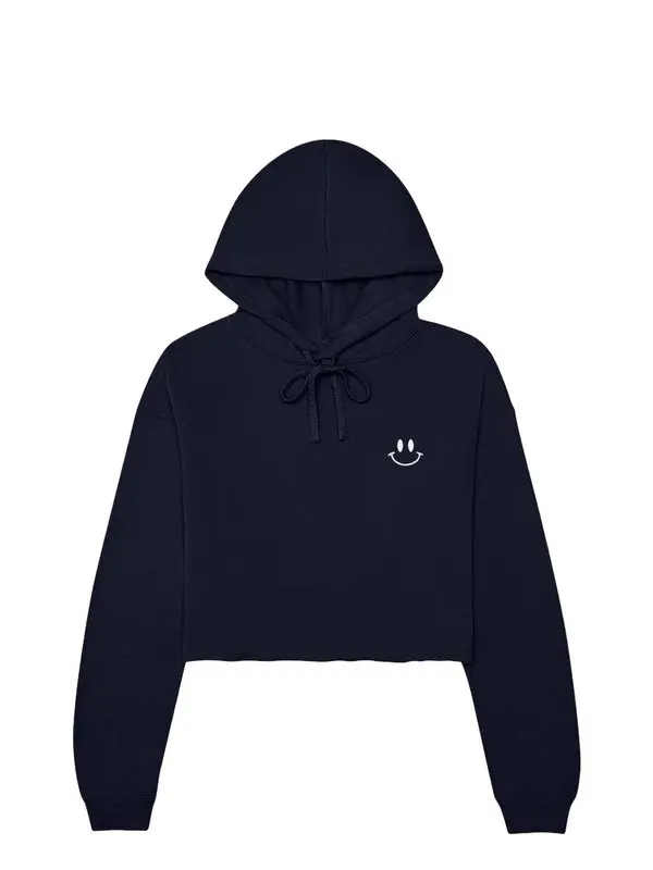 DALIX Smile Face Cropped Hoodie - Navy Blue