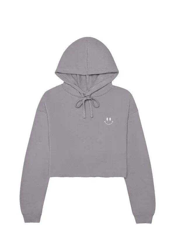DALIX Smile Face Cropped Hoodie - Storm Gray